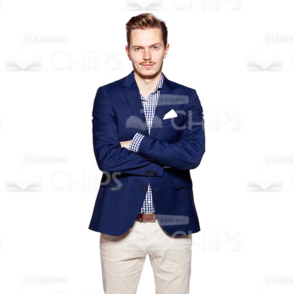 Cutout Picture of Serious Young Man in Dark Blue Suit Crossed His Hands ...